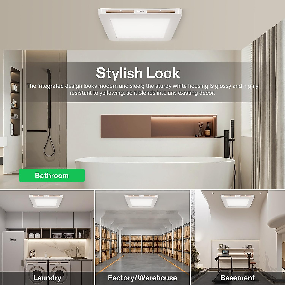 VIVOSUN Bathroom Ventilation and Exhaust Fan with LED Light, Ceiling Mount Vent Fan & Adjustable Light Combo, 1.0 Sones, 110 CFM, 4 Inch Duct Fan for Bath, Shower, Office, Restroom, 105 sq. ft