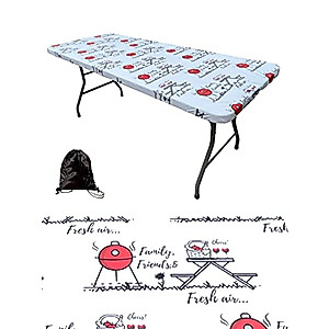 California Trendz Fitted Tablecloth Rectangle Cover 6 Ft Folding Table-Size 30x72 in.Flannel Backed Vinyl Plastic Tablecloth,Elastic Table Cover,Waterproof Fitted for Camping,Patio,Outdoor