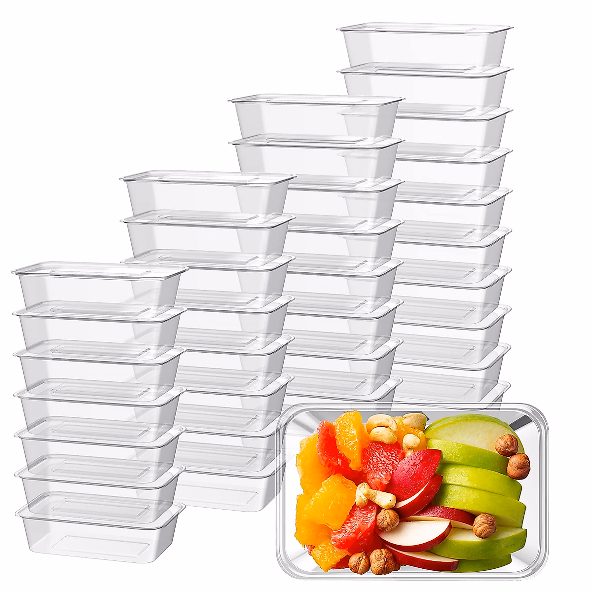 Bokon 25 oz Plastic Meal Prep Container with Lids Disposable Clear Lunch Containers Stackable Food Storage Container Box Spill proof for salad snack Microwave Dishwasher Freezer Safe(60 Pcs)