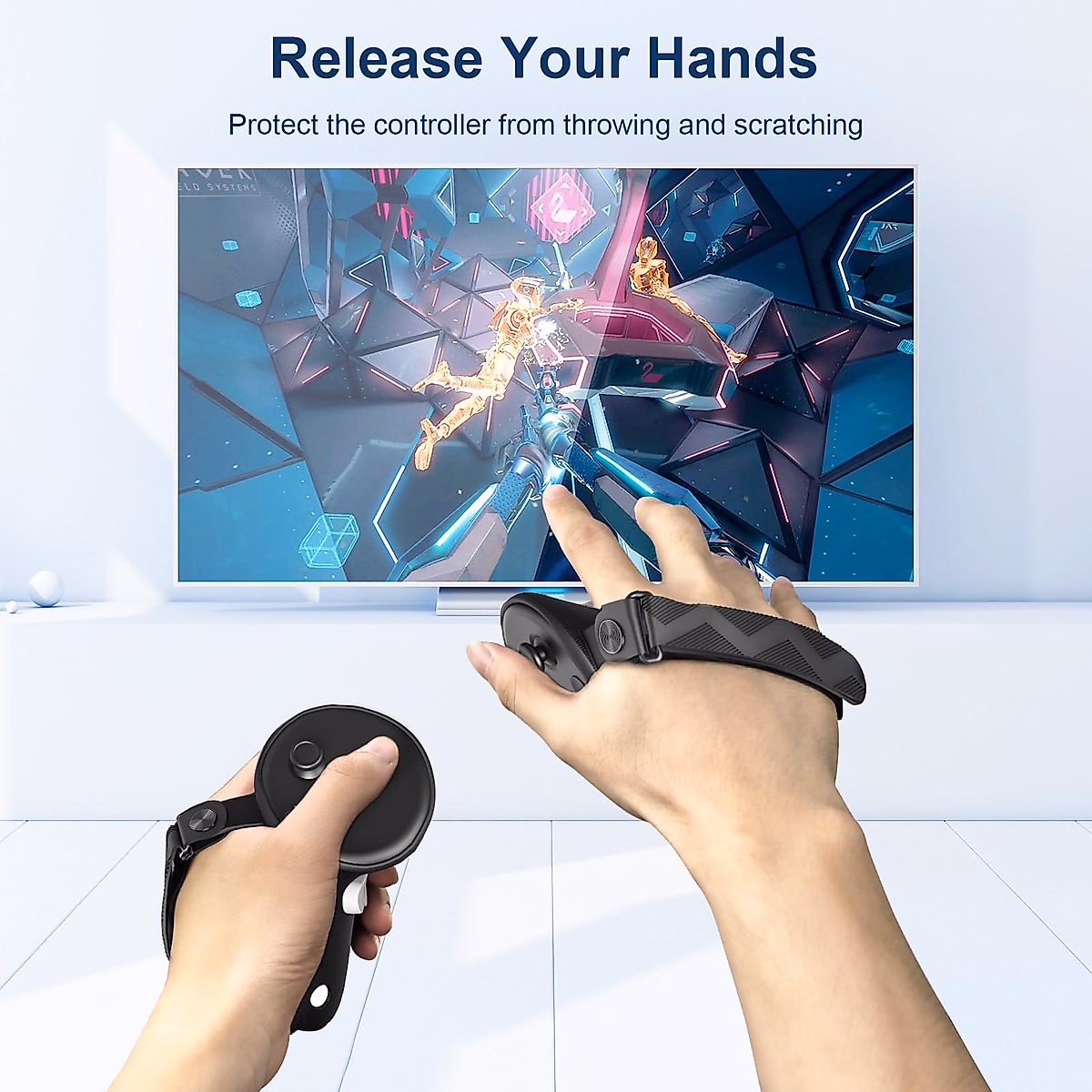 OURVR Controller Grips Cover For Quest 3S/Quest 3, with Knuckle Straps and Battery Opening design, Grips Cover VR Accessories Compatible with Meta Quest 3 (Not fit official charging dock)