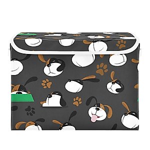 DOMIKING Funny Dog Paw Large Storage Bin with Lid Collapsible Shelf Baskets Box with Handles Toys Organizer for Nursery Drawer Shelves Cabinet