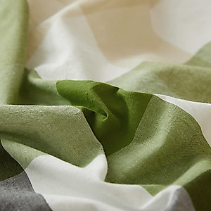 DONEUS 100% Washed Cotton Duvet Cover Queen Size - Green White Plaid Duvet Cover for All Seasons - 3 Pieces Linen Like Soft Comfy Duvet Cover Set with 2 Pillow Shams (Green, Queen, 90"x90")