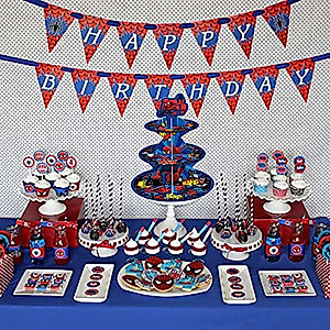 3 Tier Spider Cupcake Stand Spider Hero Cardboard Cupcake Holder Spider Themed Party Table Centerpieces Decorations for Boys Girls Fans Birthday Party Supplies