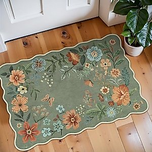 Lahome Floral Rugs for Entryway, 2X3 Washable Kitchen Rugs Ultra-Thin Soft Rug, Non Slip Indoor Door Mat Stain Resistant Boho Small Rug Low-Pile Throw Rug for Bathroom Bedroom(2x3ft,Green)