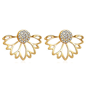 18 Pairs Multiple Dainty Lotus Flower Ear Jacket Earrings-Minimalism CZ Bar Turquoise Studs-White Rose Gold Plated Statement Chic Fashion Stud Earring Set New Year Christmas Gift for Teens Girl Women