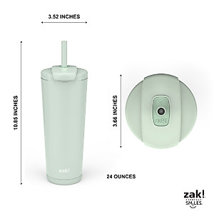Zak Designs Beacon Straw Tumbler for Travel or At Home, 24oz Stainless Steel with Vacuum Insulated and Non-Skid Base (Icicle Mint Green)