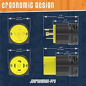 Journeyman-Pro 2713 30 Amp, 125/250 Volt, NEMA L14-30R, 3P, 4W, Locking Plug Connector, Black Industrial Grade, Grounding 7500 Watts Generator Rating (L14-30R (Female Plug))