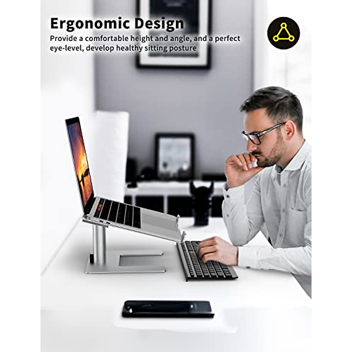 Ergopollo Laptop Stand for Desk, Computer Stand Adjustable Height, Ergonomic Notebook Laptop Riser, Aluminum Metal Holder Compatible with 10 to 15.6 Inches Notebook PC Computer, Silver