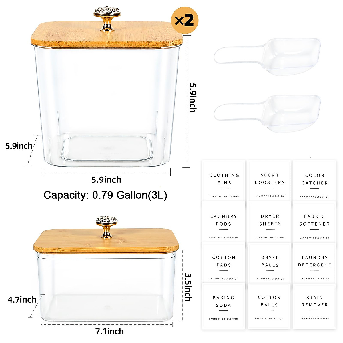 POLRAI 3 Pack Laundry Room Organization Storage Containers 2 Half Gallon Laundry Pod Containers and Dryer Sheet Holder with Lids and Labels for Laundry Detergent Laundry Pods Dry Sheet Organizing