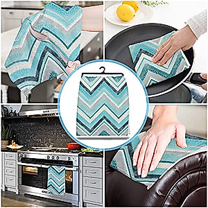 Big buy store Zig Zag Chevron Wave Stripe Kitchen Dish Towels, Soft Lightweight Microfiber Absorbent Hand Towel Turquoise Nordic Style Tea Towel for Kitchen Bathroom 18x28in