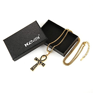 HZMAN Stainless Steel Large Ankh Cross Pendant Ancient Egyptian Hieroglyphic Symbol 22+2 Inch Chain (Gold-Small)