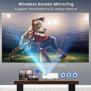 Projector, Portable Outdoor Projector with 1080P HD Movie and 240” Display Support, WiFi Video Projector for Home Theater, Compatible with TV Stick, Laptop, Tablet, iPhone, Android