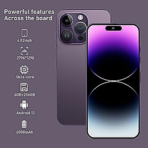 WV LeisureMaster A14 Pro Max Cell Phone,6+256GB Unlocked Phone,Android 13.0 Smartphone,6.82-inch HD Screen,Dual SIM,Dual Standy,6800 mAh Battey,64MP Camera,2796 * 1290 Resolution 5G Phone