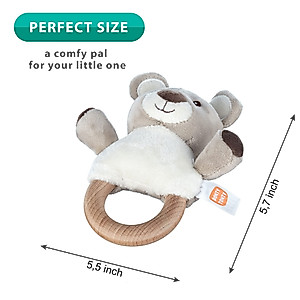 Donty-Tonty Premium Wood Baby Teether Rattle Toy Easter Gift Animals Soft Plush Shaker Toy with Natural Wooden Teething Ring Perfect Toddler, Newborn Boy, Girl Gifts for 0 3 6 9 12 Months - Grey Bear