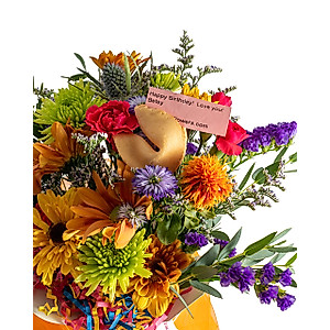 Birthday Blast Fresh Cut Live Flowers Arranged in a Takeout Container with your Personal Message Tucked Inside a Fortune Cookie
