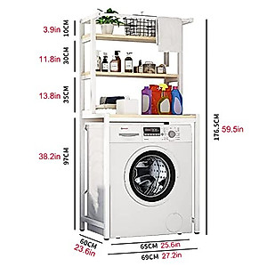 KEAVY Above Washing Machine Shelf, Shelves Above Toilet with Hanging Rod, Over The Washer and Dryer Storage Shelf, Bathroom Space Saving Organizer Rack