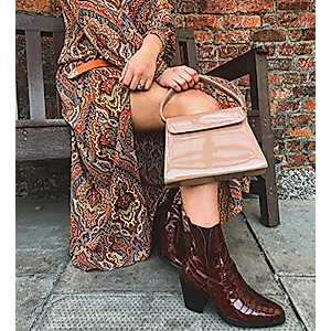 LONI Clutch Handbag Purse for Women | Shoulder & Top-Handle Grab Handbag | Nude Taupe Patent PU Leather Wedding Prom Evening