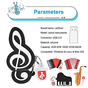 Leizhan 5 x 8GB Cute Music USB Flash Drive, Accordion*2/Saxophone/Piano/Notes Shape Musical Instruments Thumb Drive Memory Stick Drive Pendrive Gift for Kids, Teacher, Friends