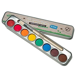 Honeysticks Non-Toxic Watercolor Paint Set for Kids and Toddlers - 8 Vibrant and Long Lasting Colors with Brush - Natural and Food Grade Ingredients - Child Safe Art Supplies - Great Gift Idea
