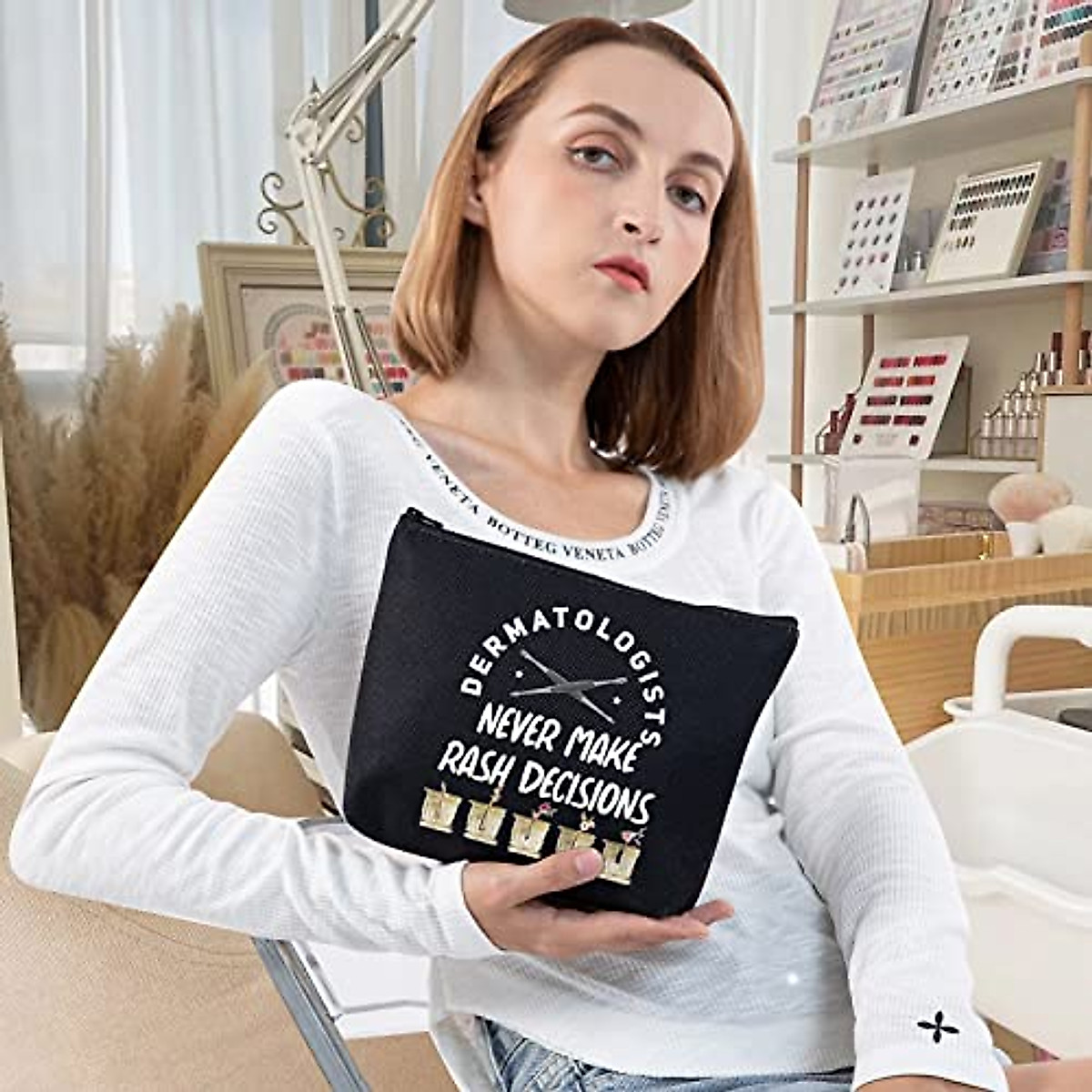 LEVLO Dermatologists Cosmetic Make Up Bag Dermatology Gift Dermatologists Never Make Rash Decisions Makeup Zipper Pouch Bag For Dermatology Graduation (Black Dermatologists)