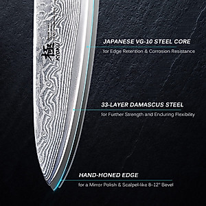 KYOKU 3.5" Paring Knife + 8'' Serrated Bread Knife - Shogun Series - Japanese VG10 Steel Core Forged Damascus Blade