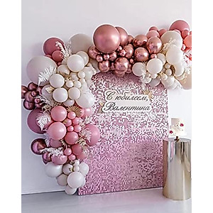 Pink Balloon Garland Kit, 125PCS Marve Pink and Gold Balloons Garland Arch with White Sand Metallic Rose Gold Balloons for Women Happy Birthday Decorations Baby Shower Wedding Party Background
