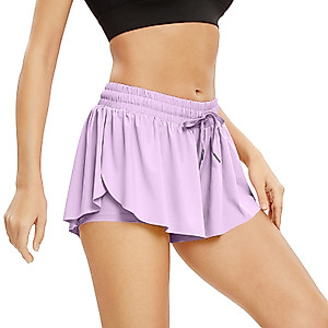 Flowy Athletic Shorts for Women Gym Yoga Work Out Running Sport Soccer Sweat Short Spandex Butterfly Tennis Skort Skirt with Pockets Underneath Girls Cute Trendy Clothes Casual Summer Lavender S