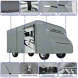 Umbrauto RV Cover Class C 2023 Upgraded 7 Layers Anti-UV Top Panel Motorhome Cover Windproof Camper Cover for 26' to 29' Motorhome with 2Pcs Extra Straps, Adhesive Repair Patches, 6 Gutter Covers