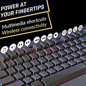 KLIM Rival Wireless Gaming Keyboard RGB US Layout - New 2023 - Slim Durable Ergonomic Quiet Silent Soft Sound Keys 25 Anti-Ghosting - RGB Backlit Wireless Keyboard Gaming for Laptop PC/Mac