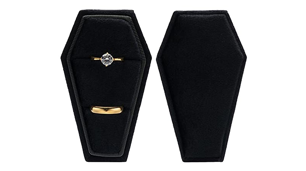 Velvet Coffin Ring Box for Gothic Weddings & Jewelry