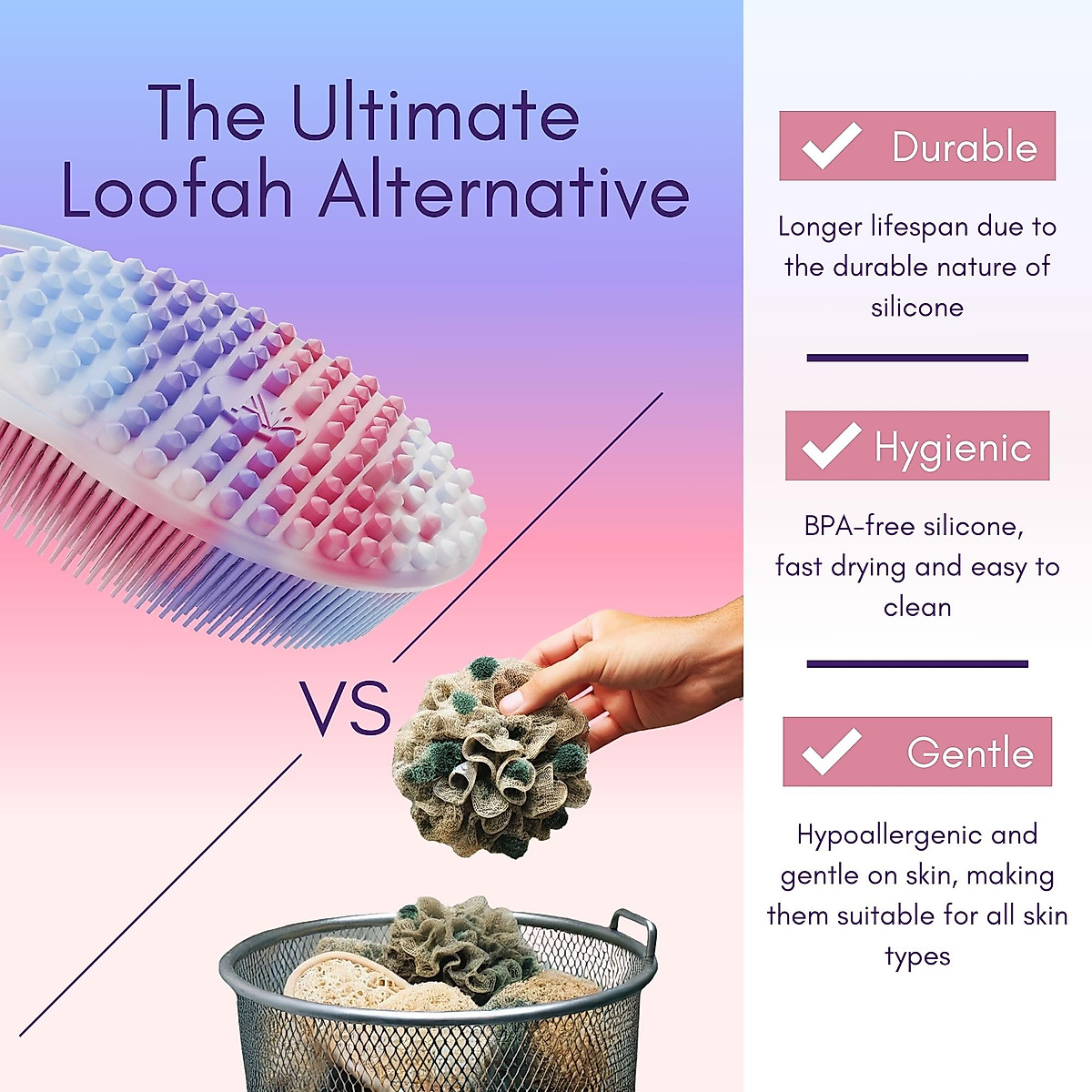 Avilana Silicone Body Scrubber – Dual-Sided Exfoliator for Men & Women, Gentle Loofah Alternative, Easy-to-Clean Silicone Shower Scrubber