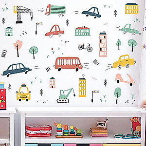 BuerHomie Vehicle Automobile Wall Decals for Boys Room, Cartoon Cars Stickers