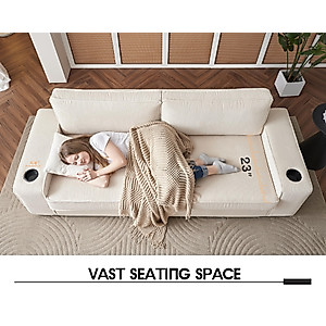 Jocisland Sofa, 89 Inch Deep Seat Couch with USB Charging Stations & Drink Holders, Modern Sofa- Comfy Sofa Couch for Living Room (Beige Corduroy)