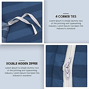Utopia Bedding Duvet Cover Queen Size - 1 Duvet Cover with 2 Pillow Shams - 3 Pieces Comforter Cover with Zipper Closure - Ultra Soft Brushed Microfiber, 90 X 90 Inches (Queen, Stripe Navy)