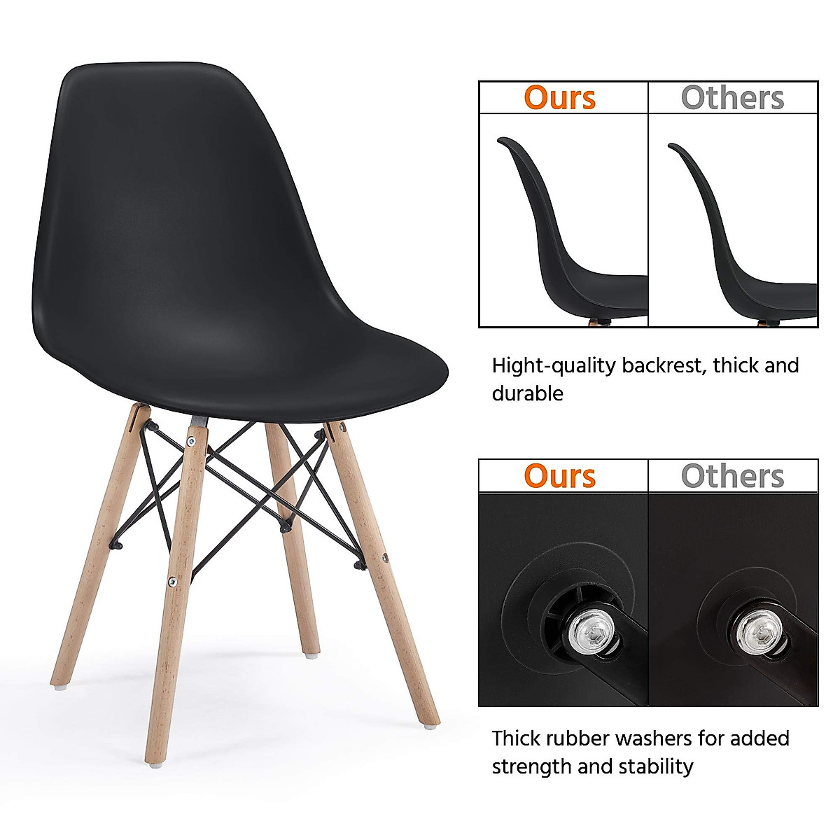 Yaheetech Dining Chairs Modern Mid Century Chairs DSW Shell Eiffel Armless Side Chairs for Kitchen Living Room Lounge, Black, 4pcs