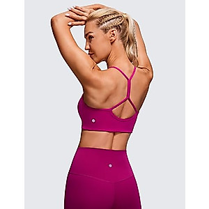 CRZ YOGA Butterluxe Womens High Neck Y Back Sports Bra - Padded Halter Racerback Spaghetti Thin Strap Workout Yoga Bra Magenta Purple Medium