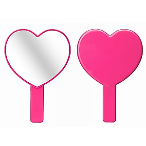 TOPYHL 2PCS Heart-Shaped Makeup Hand Mirror,Travel Handheld Mirror Portable Personal Cosmetic Mirror with Handle (Pink and Rose red)