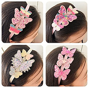 EleMirsa 4pcs Little Girl Butterfly Headband Butterfly Teeth Headband Hair Hoop for Girls Teens Toddlers Kids Child Butterfly Hairbands Party Hair Accessories