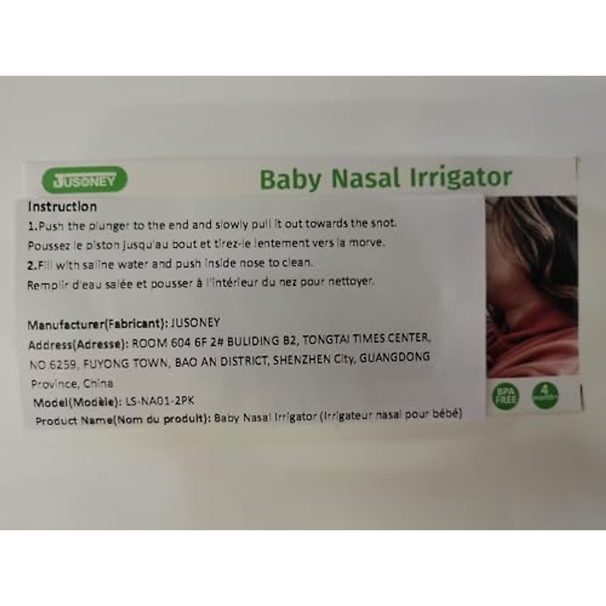 JUSONEY Baby Nose Syringe - Professional Fly Baby Irrigator with Clean and Reusable Silicone Nose Tips (2 Pieces)