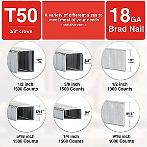 SHALL Heavy Duty T50 Staples and 18GA Brad Nails Combo Kit, 8000-Count, Four Sizes of T50 Staples for Staple Gun Including 1/4, 5/16, 3/8, 1/2 Inch and Two Sizes of Brad Nails Including 1/2, 9/16 Inch
