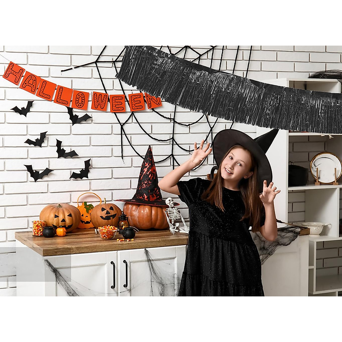 Black Parade Float Fringe,Black Fringe Banners,Black Fringe Garland,For Parade Float Decorations,Graduation Ceremony Decorations Festival Celebration,11.8 in x 9.8 ft,4 pack