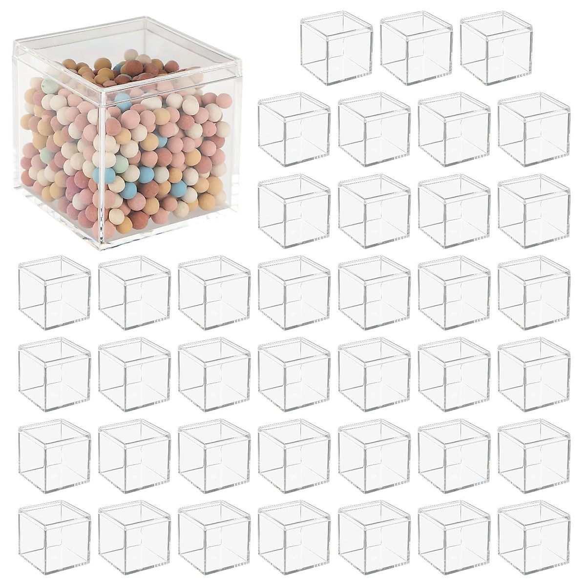 40 Pcs Clear Acrylic Boxes, Small Clear Boxes with Lids, 2.2 x 2.2 x 2.2 in Plastic Square Cube, Square Display Box, Clear Container Boxes for Candy Pill Earring Jewelry Tiny Beads