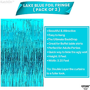 KatchOn, XtraLarge Blue Foil Fringe Curtain - 3.2x8 Feet, Pack of 2 | Blue Water Streamer Backdrop for Beach Party Decorations | Under The Sea Party Decorations | Blue Summer Decorations for Party