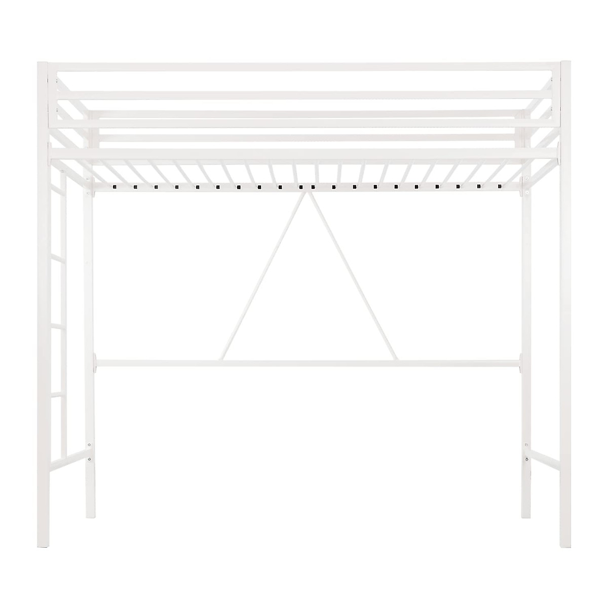 MUTICOR Loft Bed Frame for Juniors&Adults, Metal Loft Bed Twin Size with Safety Guardrail&Removable Ladder, Space-Saving, Noise Free, Cream White