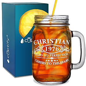 Cuptify Personalized Beer Glass 47th Birthday Gift for Women and Men Aged To Perfection 47 Years Old 1976 Etched Mason Jar Glass 16 oz Drinking Glasses with Handle