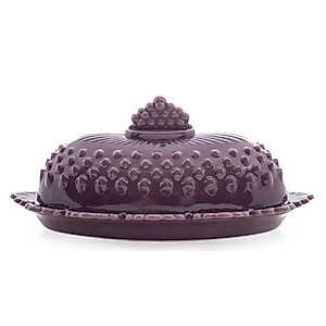 Hobnail Pattern Butterdish - Oval 1 Stick - Eggplant - American Made - Mosser USA