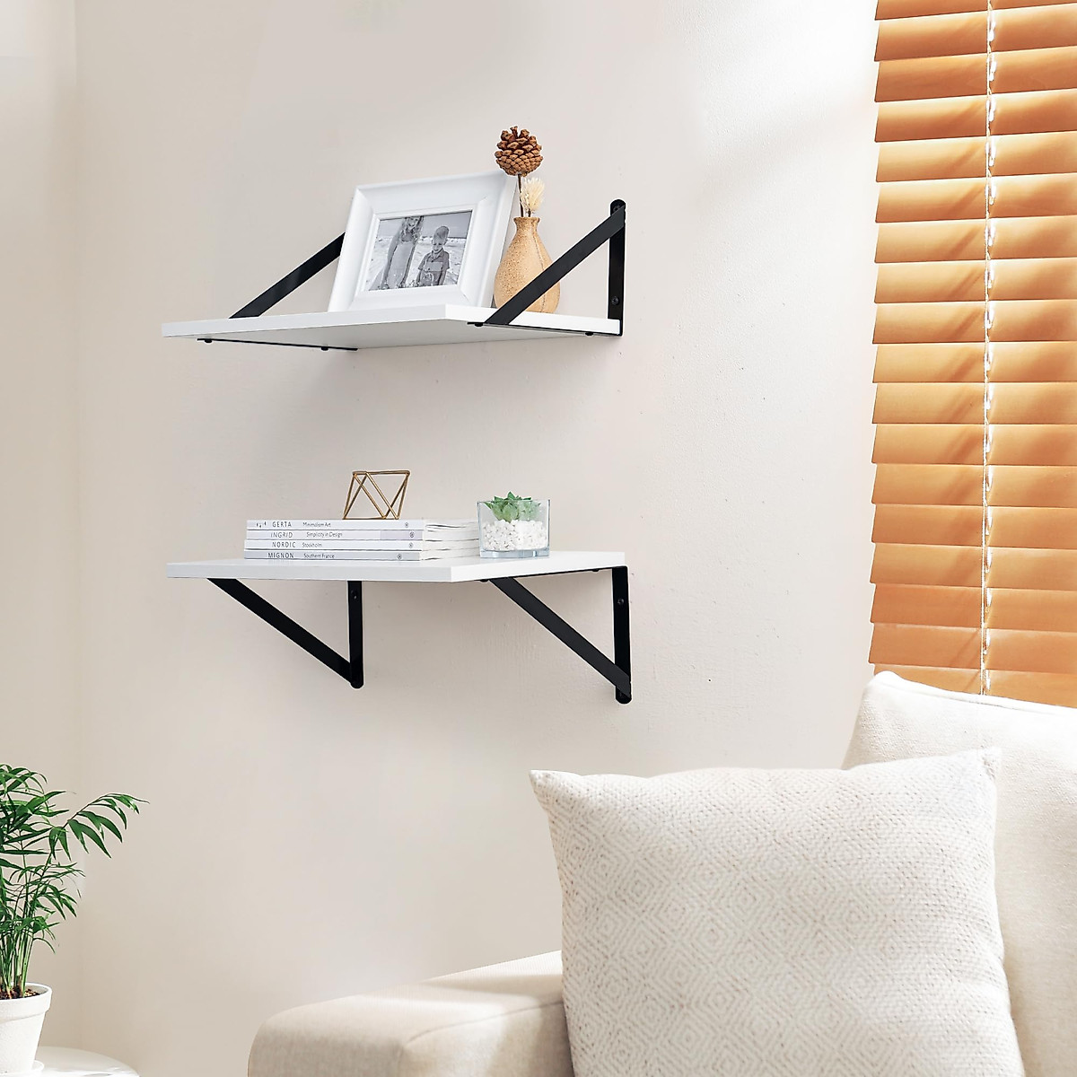 Axeman Deep Floating Shelves for Wall, 12 Inch Deep White Floating Shelves, Wide Wood Wall Shelves Set of 2, 16W x 12D Floating Shelves for Wall Storage Decor - White
