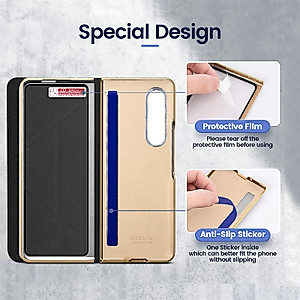 Soyeacrg Designed for Samsung Galaxy Z Fold 5 2023 Case, Premium PU Leather Luxury Electroplated Gold PC Frame Folio Flip Shockproof Case with Built-in Screen Protector & S Pen Holder,Brown