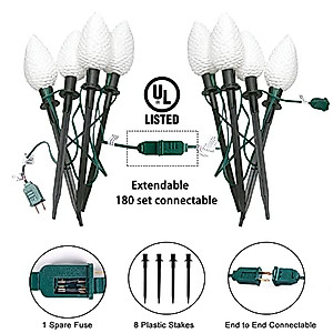 C9 Christmas LED Pinecone Pathway Stakes Lights, 2 Pack 7Ft Connectable String Lights with 8 Pinecone Driveway Markers Lights, Xmas Decorations Pathway Lights for Outdoor Garden Patio Walkway