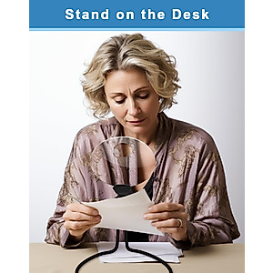 Magnifying Glass for Reading with 5.12in Diameter Magnifying Lens, 5X Neckwear Hands Free Magnifier with Stand for Seniors and Low Vision When Sewing, Cross Stitch, Needlepoint, Reading(Black)